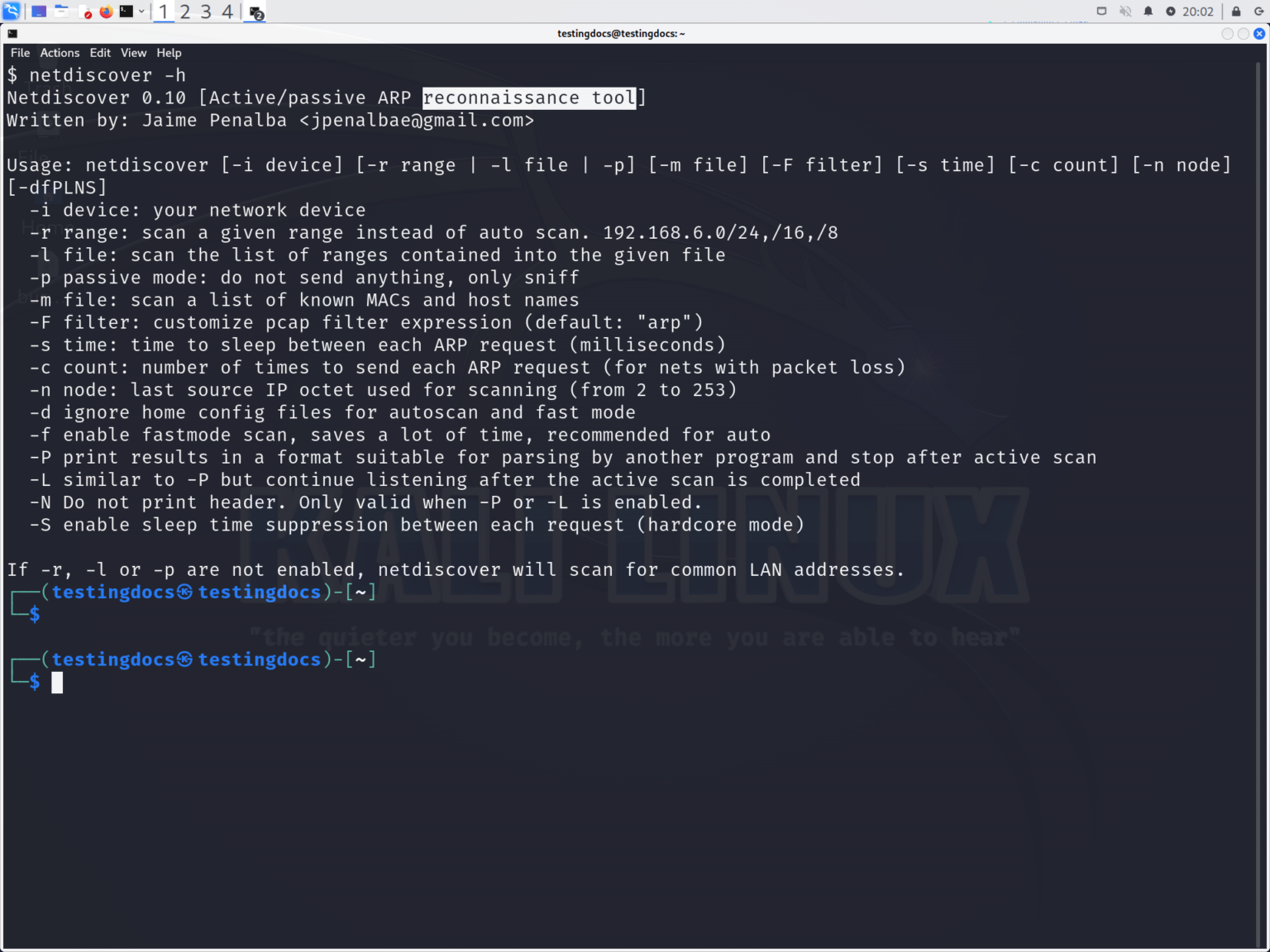 Netdiscover - ARP Reconnaissance Tool - TestingDocs