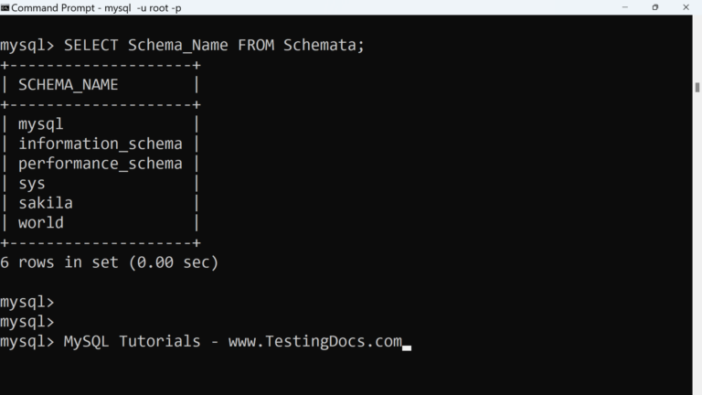 MySQL SCHEMATA Table | TestingDocs.com