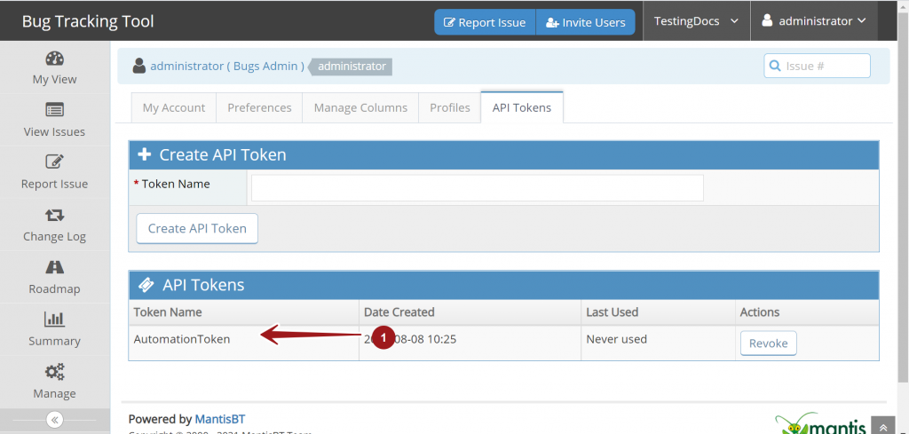 Create API Token in MantisBT [ 2024 ] - TestingDocs