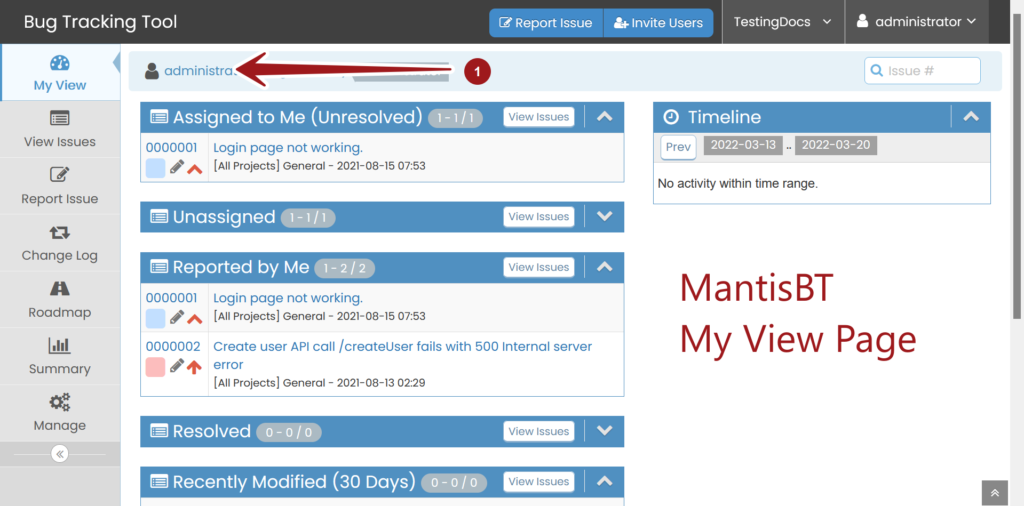MantisBT My View Page - TestingDocs