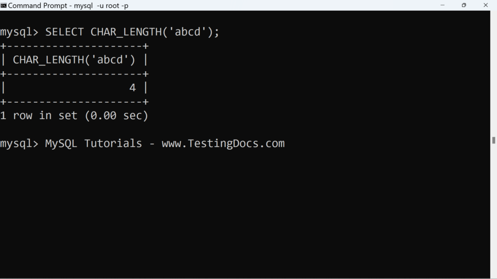 MySQL CHAR LENGTH Function TestingDocs