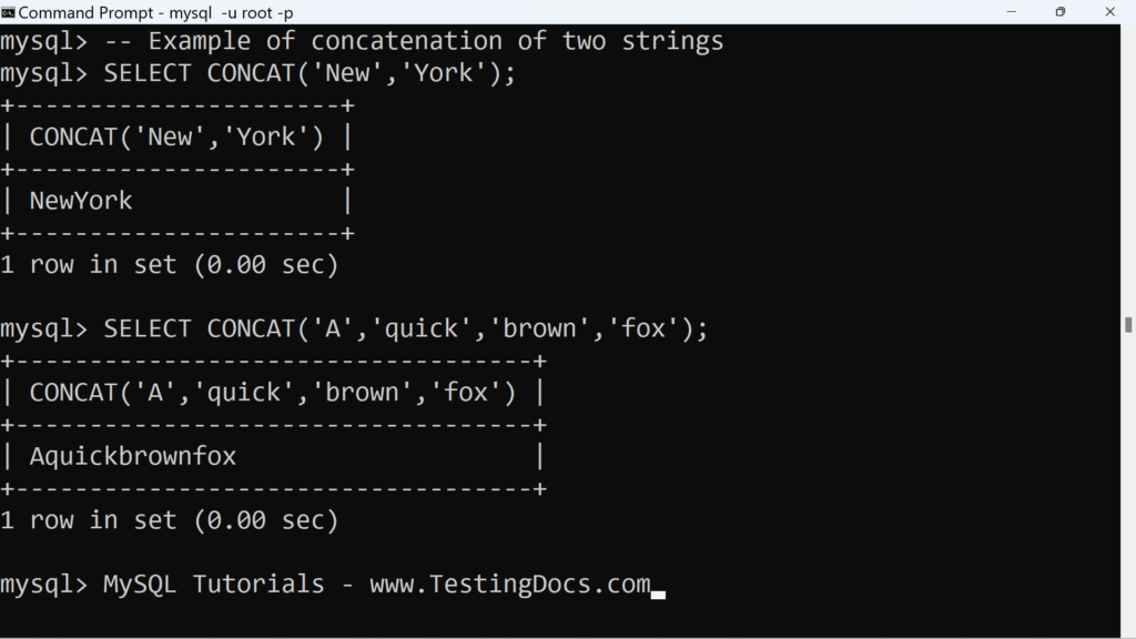 MySQL CONCAT Function TestingDocs