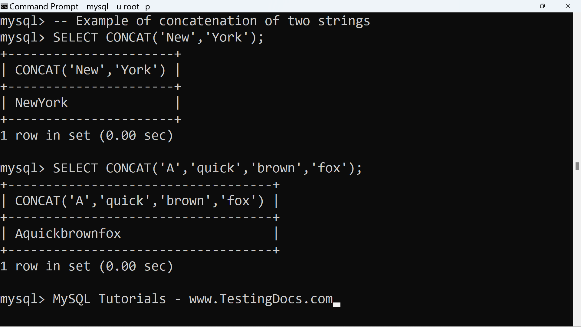 MySQL CONCAT Function TestingDocs