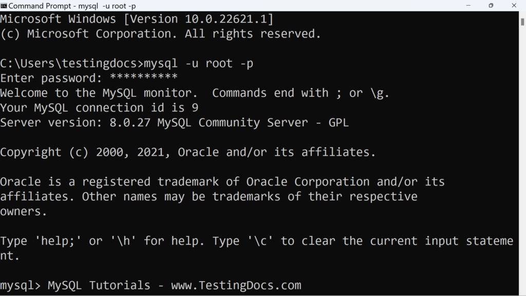 Command Line MySQL Client TestingDocs
