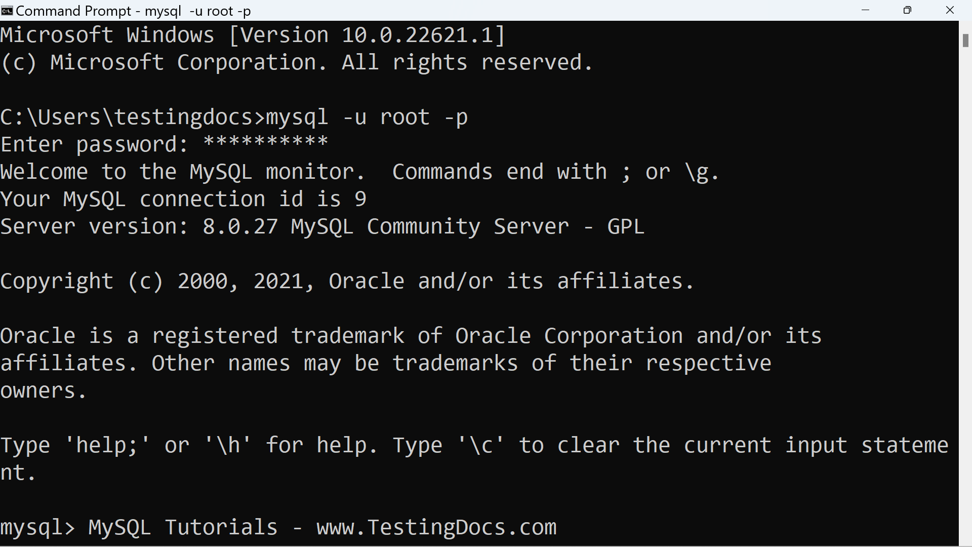 Command Line MySQL Client TestingDocs