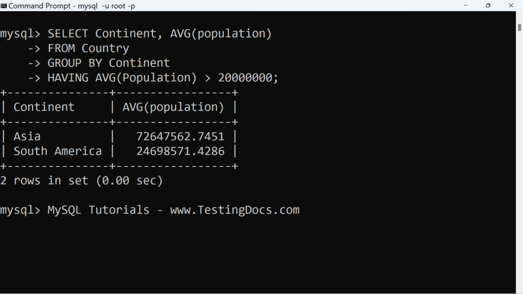MySQL GROUP BY HAVING Clause TestingDocs