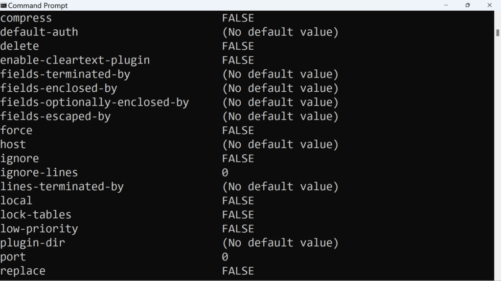 MySQLImport Options - TestingDocs