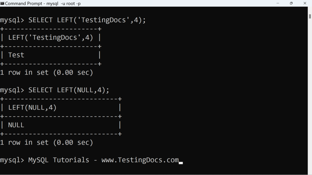 MySQL LEFT Function TestingDocs