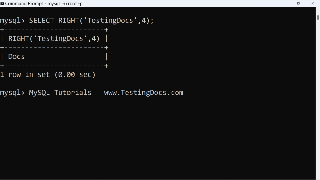 MySQL RIGHT Function - TestingDocs