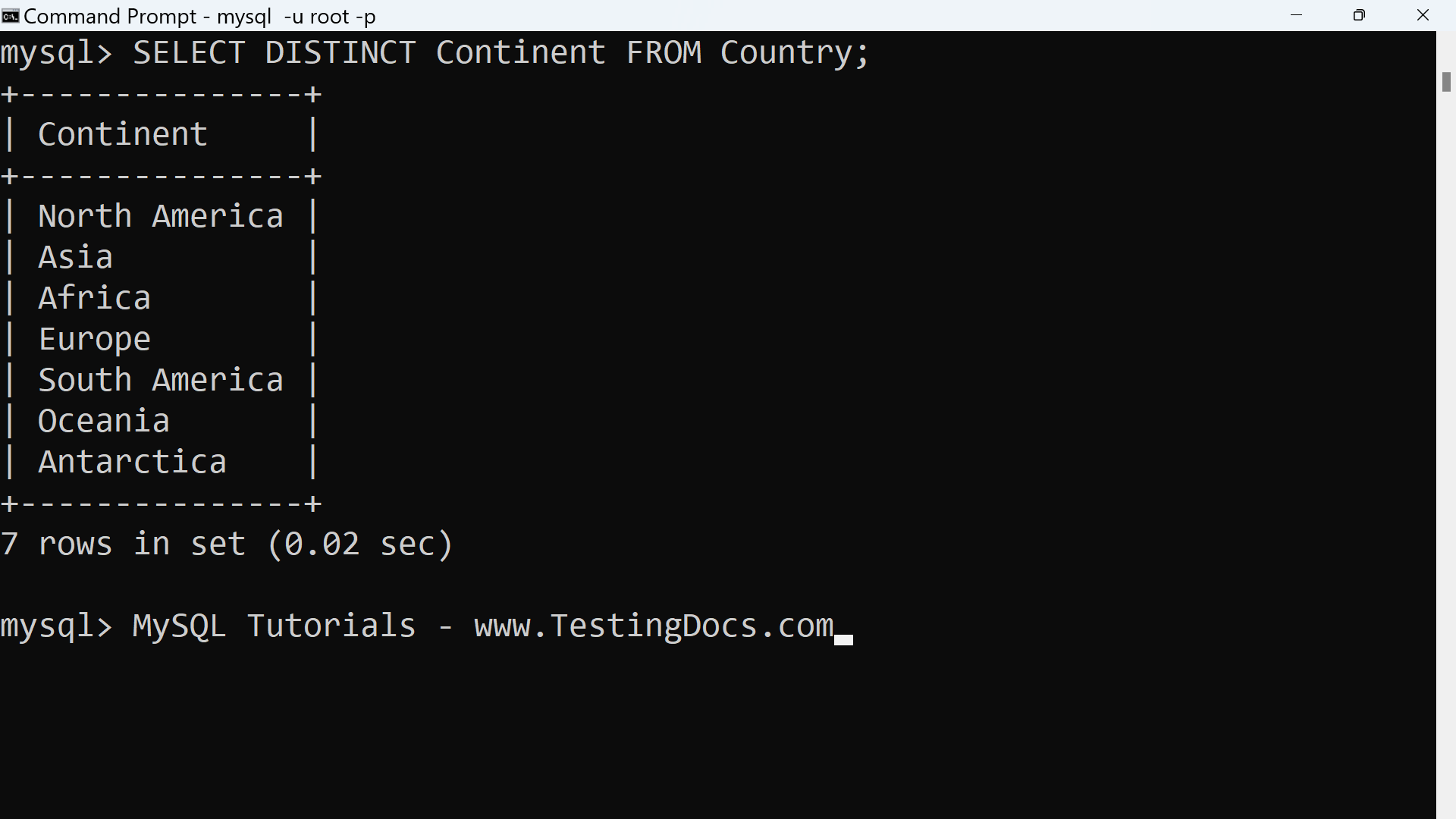 MySQL SELECT DISTINCT Clause TestingDocs