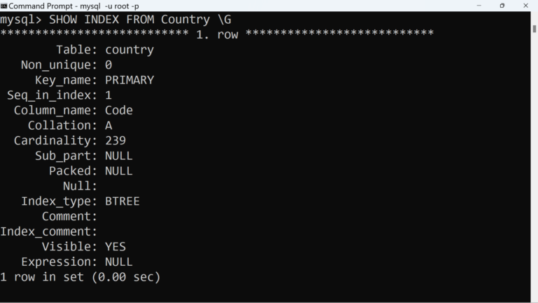 MySQL SHOW INDEX Statement TestingDocs