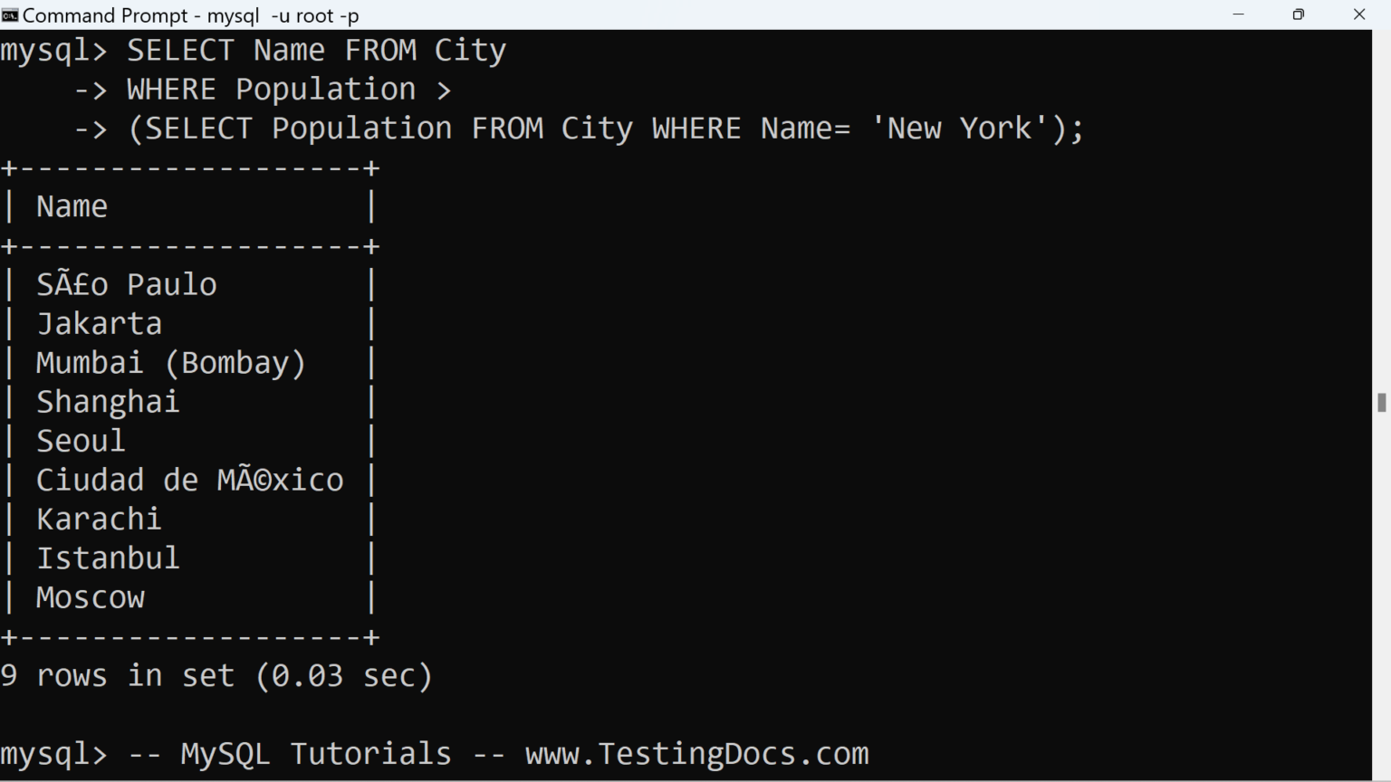 MySQL Scalar Subquery - TestingDocs