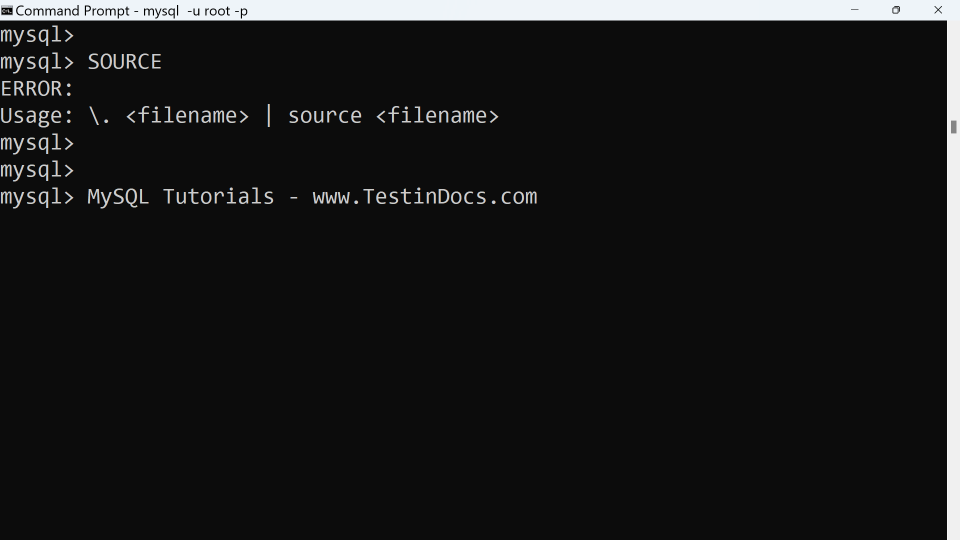 MySQL Import Using SQL File TestingDocs