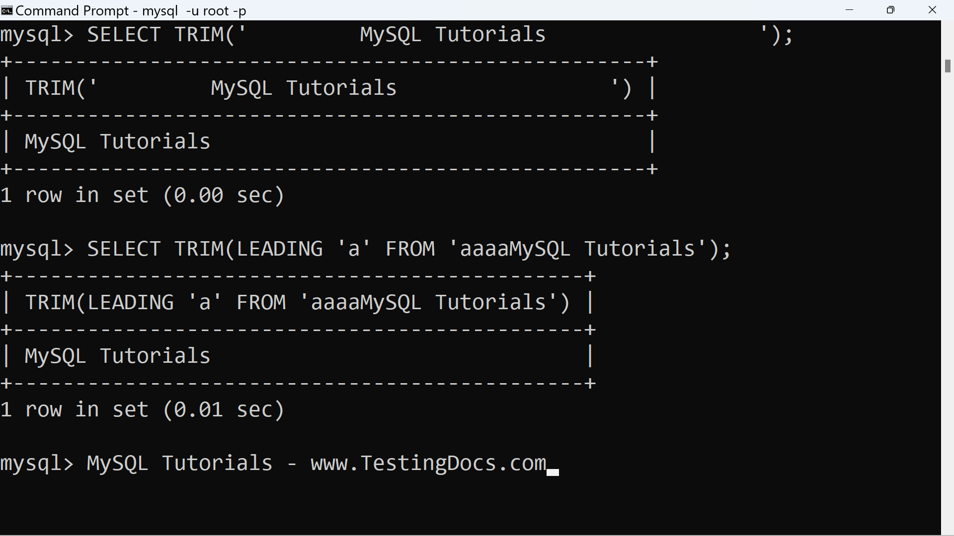 MySQL TRIM Function TestingDocs