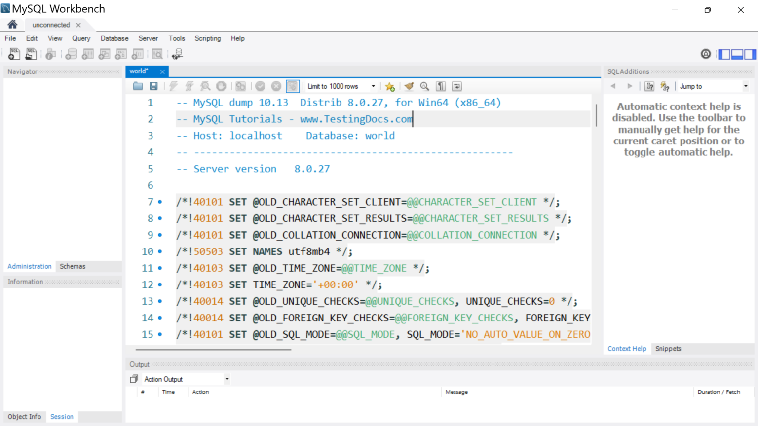 MySQL Mysqldump Export TestingDocs