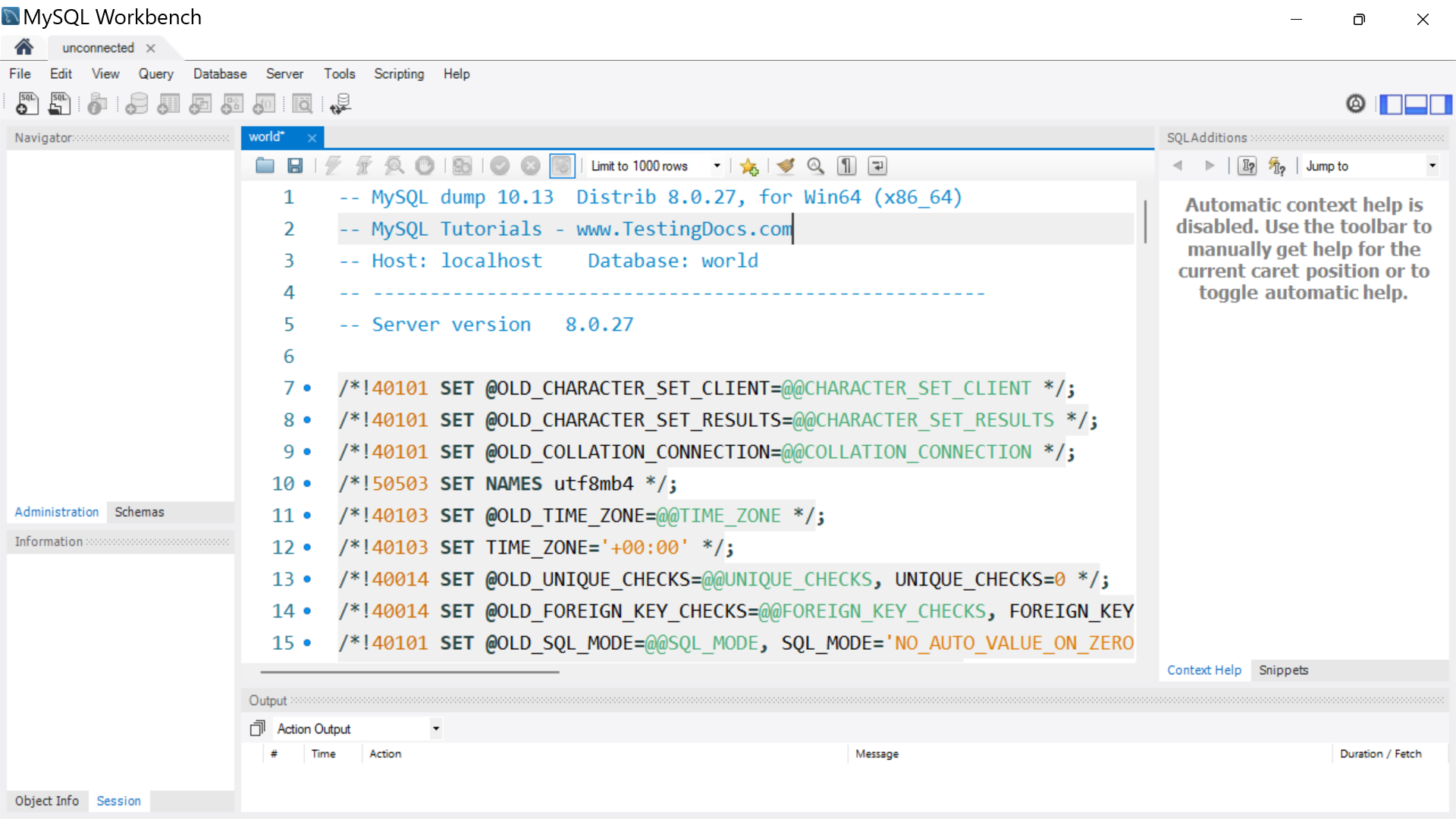 MySQL Mysqldump Export TestingDocs