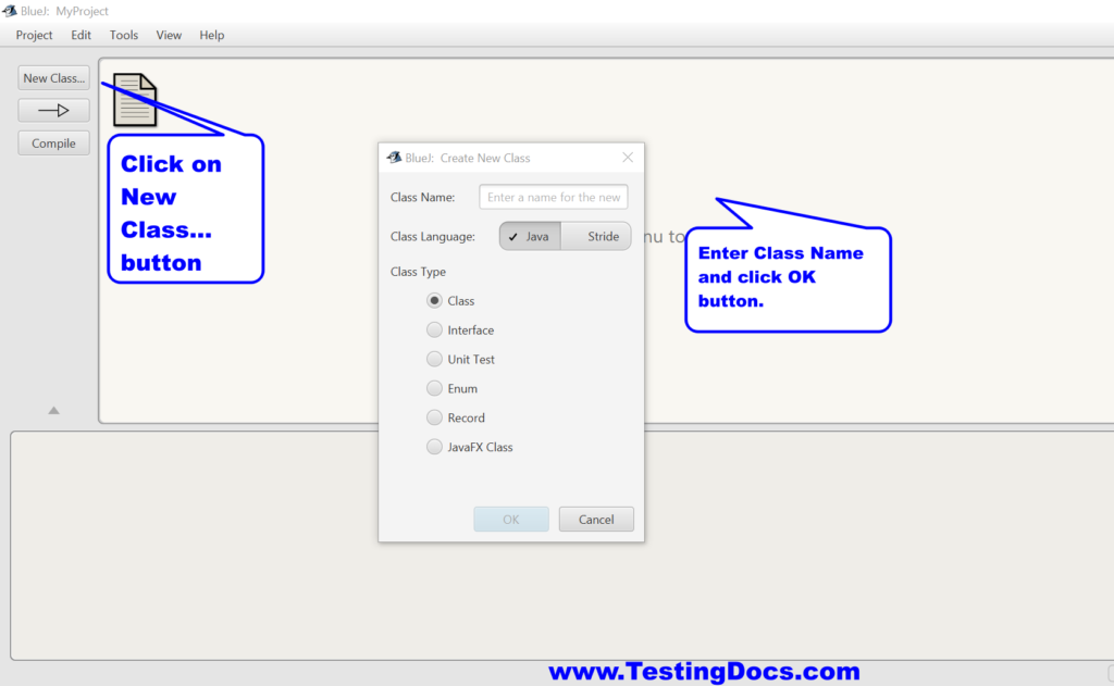 Create Class BlueJ Project - TestingDocs.com