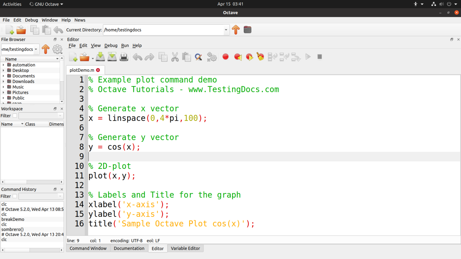 Octave Plot Command TestingDocs