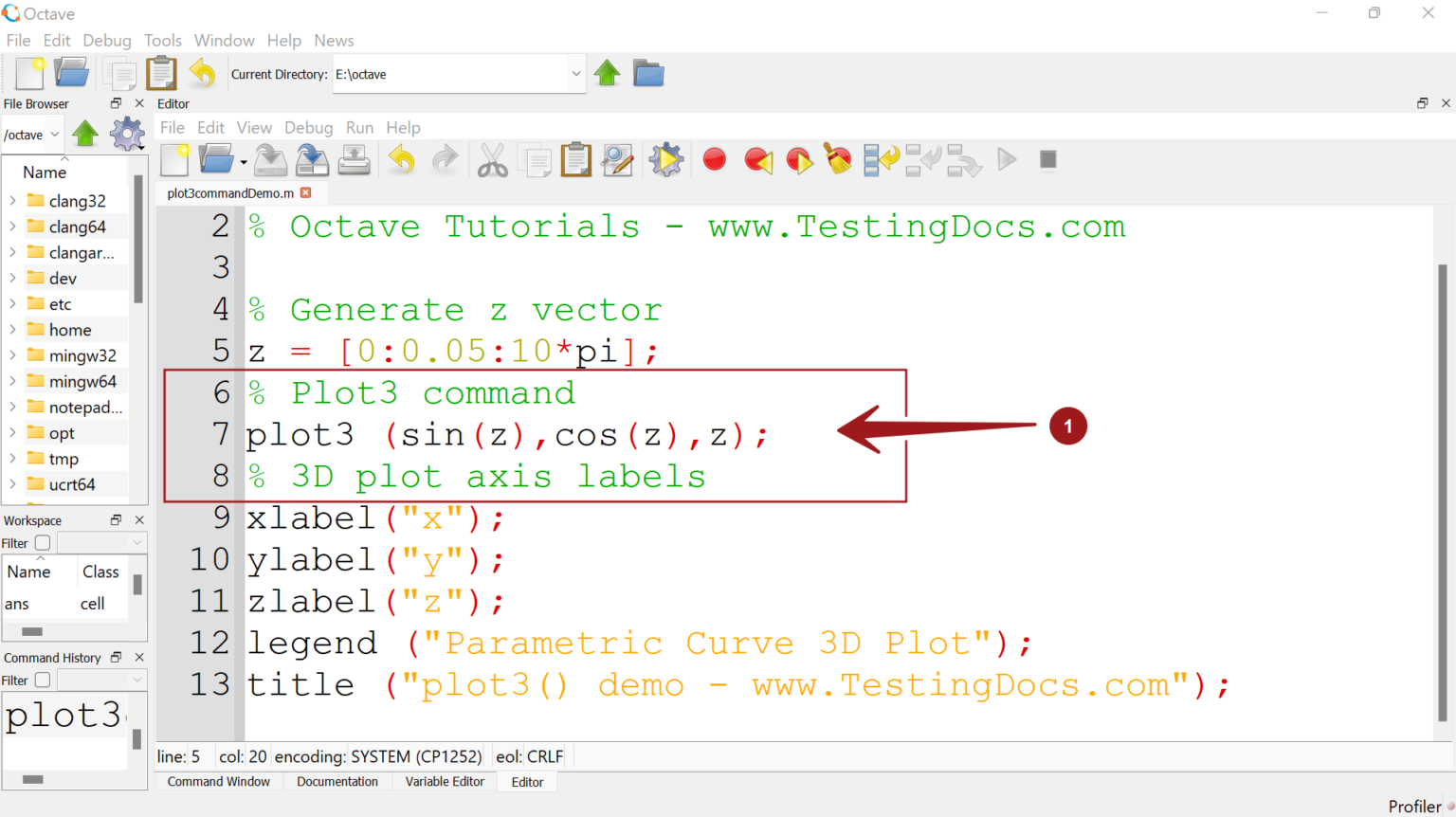 Octave Plot3 Command TestingDocs