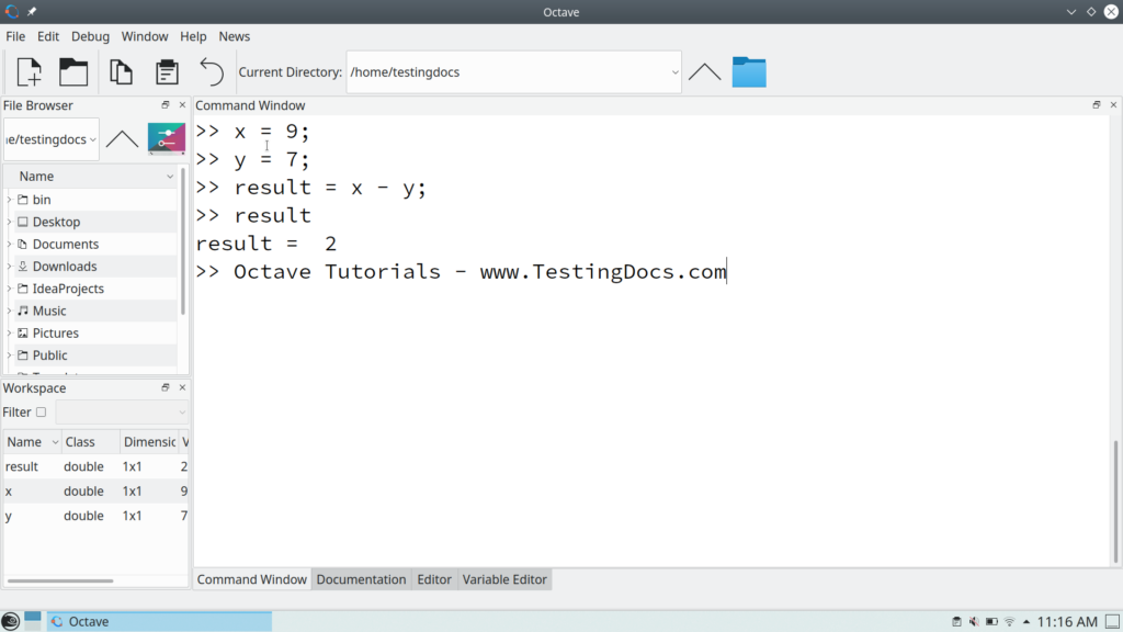 Octave Subtraction Operator Testingdocs 9698
