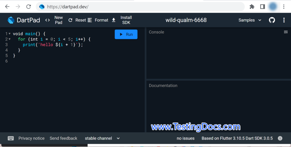 Dart Online Editors - TestingDocs