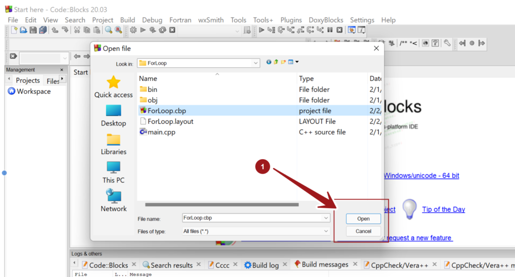 Open C++ Project in Code::Blocks IDE - TestingDocs