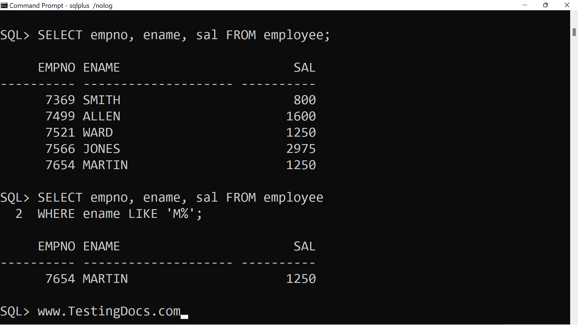 Oracle SQL LIKE Operator With Examples TestingDocs
