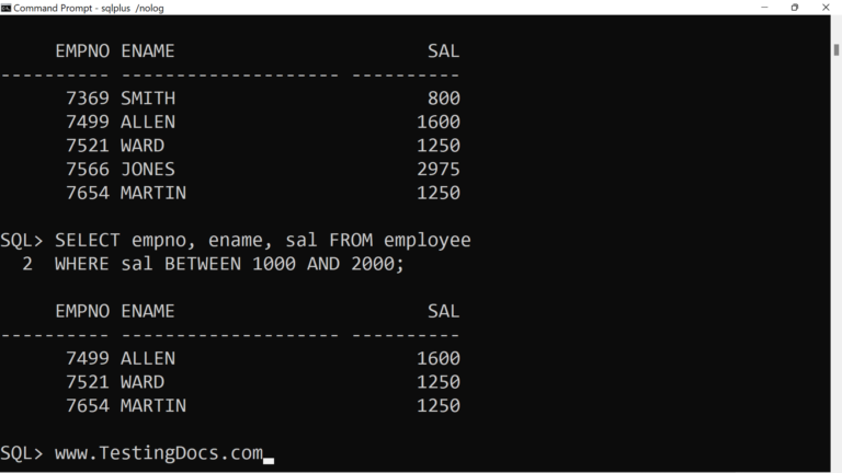 Oracle SQL BETWEEN Operator With Examples TestingDocs