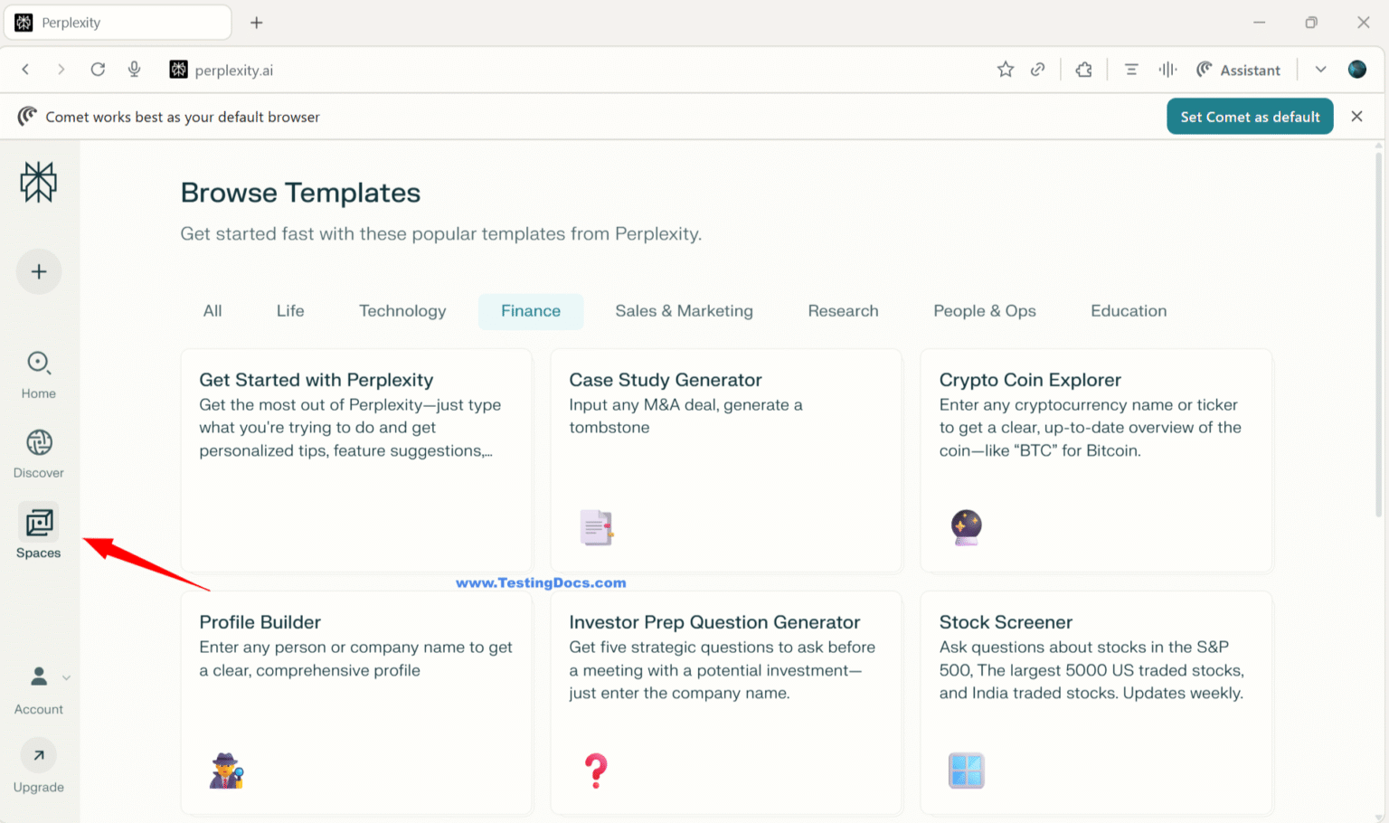 Perplexity Templates and Spaces - TestingDocs