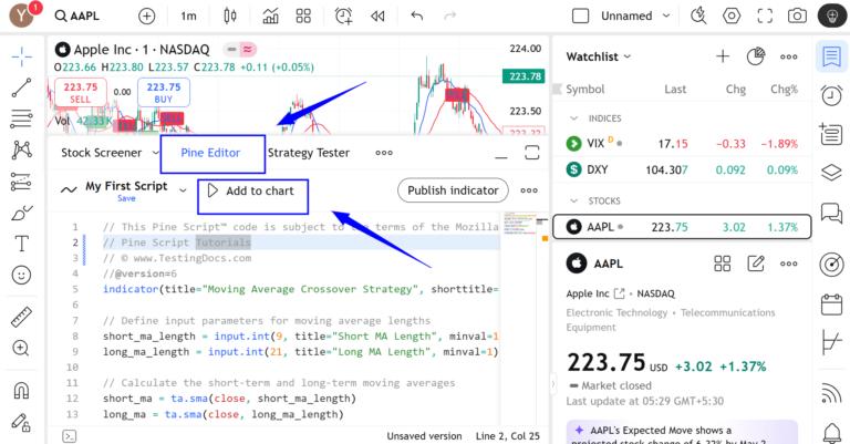Pine Script Editor on TradingView - TestingDocs