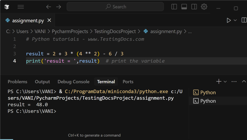 Python Example with PEMDAS - TestingDocs