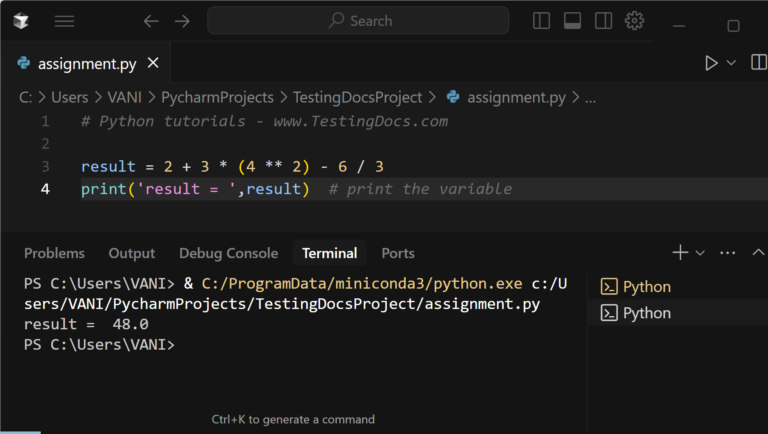 Python Example with PEMDAS - TestingDocs