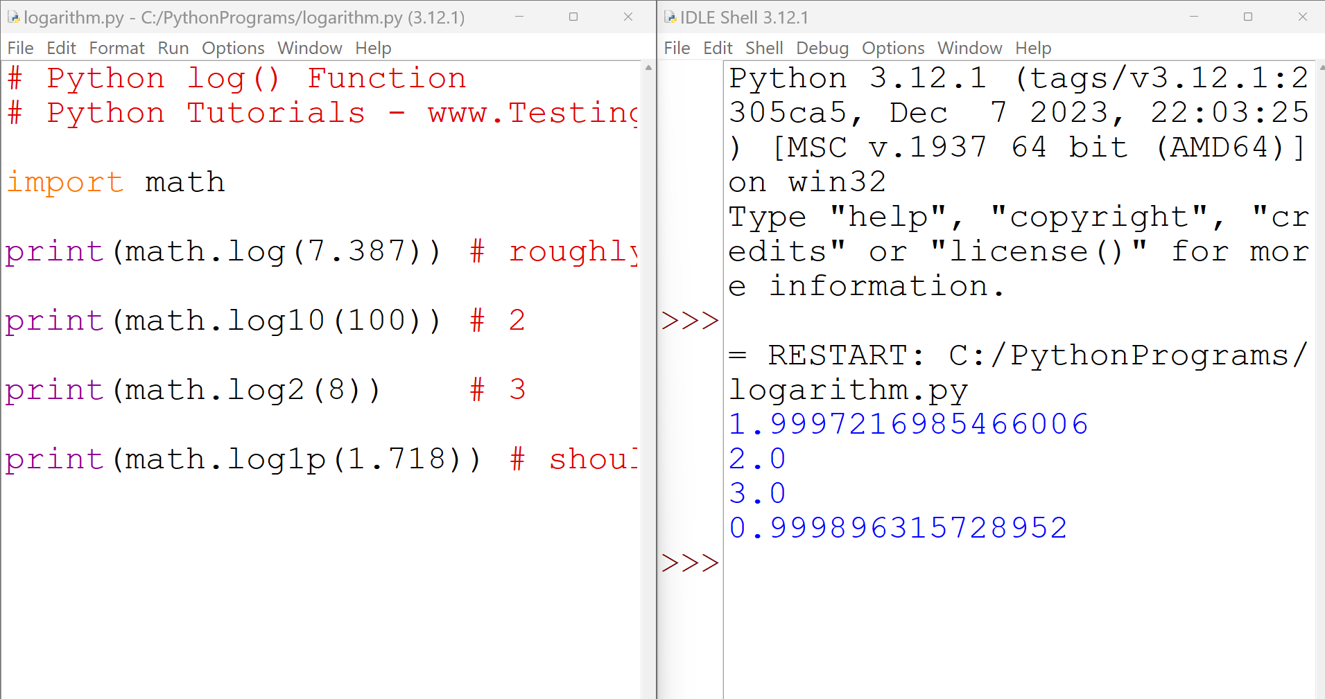 Python Log Function TestingDocs