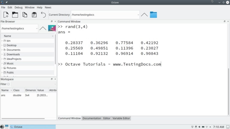 Create A New Matrix Using Octave