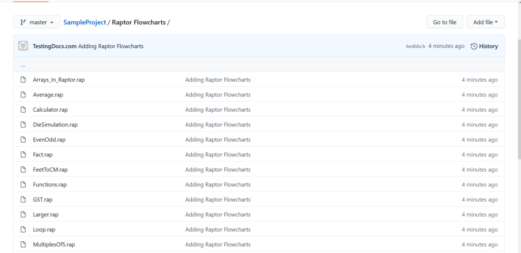 Raptor Flowcharts in GitHub Repository - TestingDocs