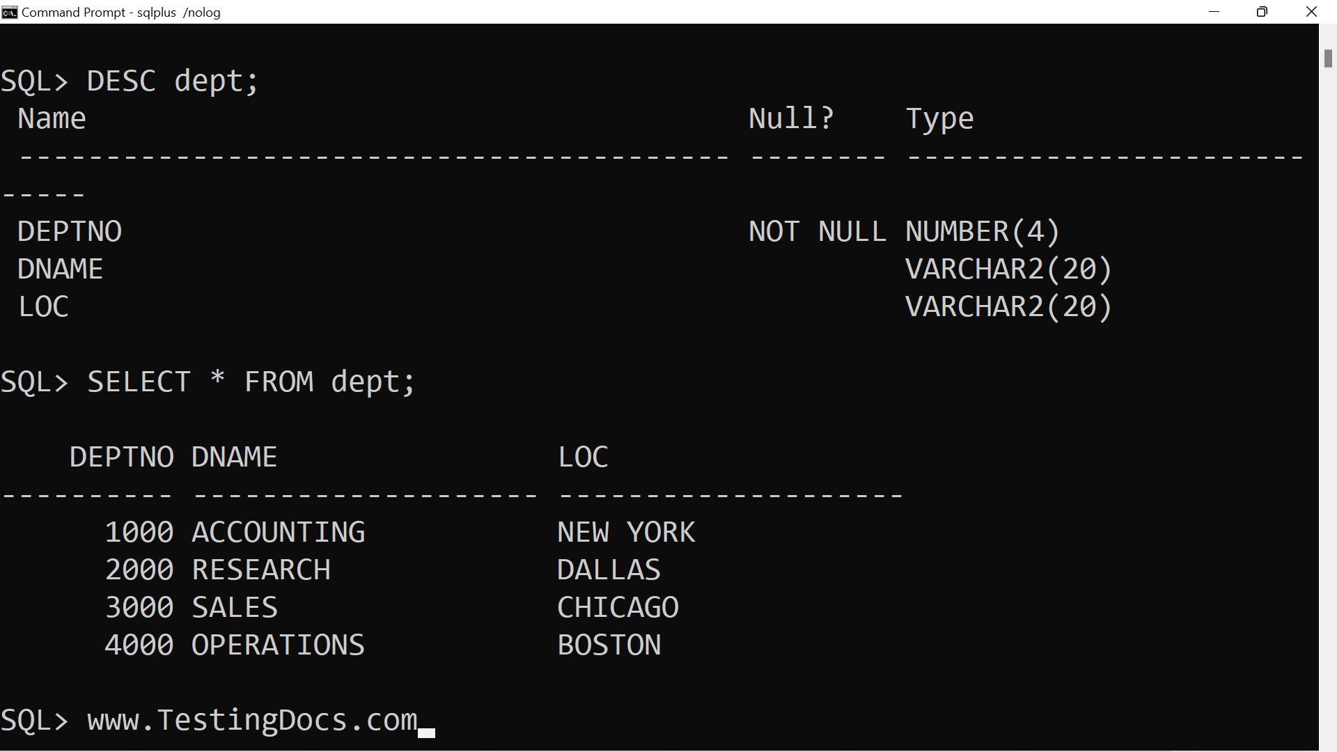 Oracle SQL SELECT Statement TestingDocs