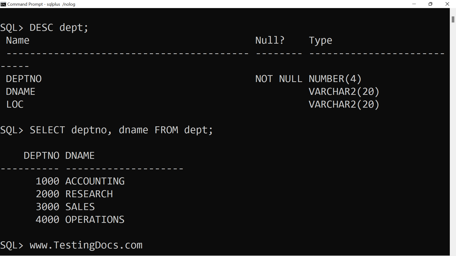 Oracle SQL SELECT Statement TestingDocs