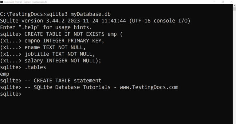 Sqlite Create Table Statement Testingdocs