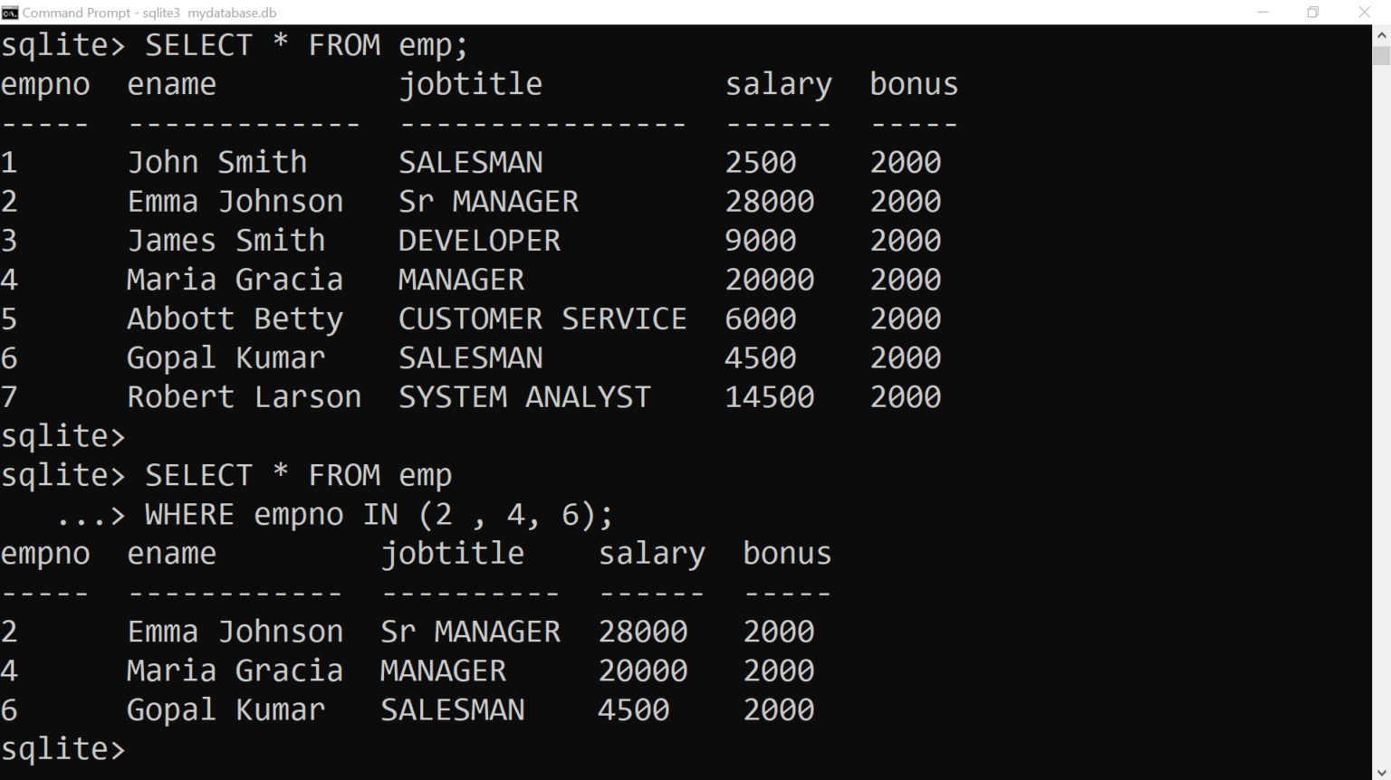 SQLite IN Clause - TestingDocs.com
