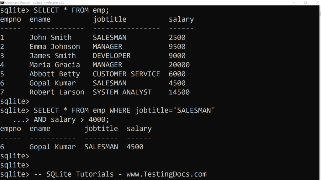 SQLite Logical Operators - TestingDocs.com