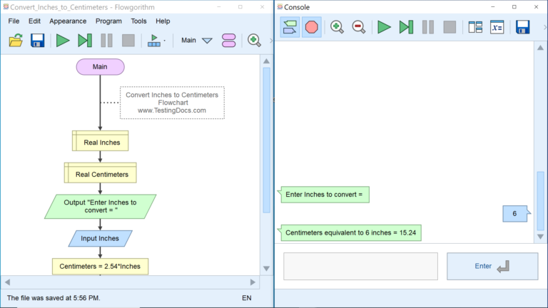 Flowchart to Convert Inches to Centimeters | TestingDocs.com