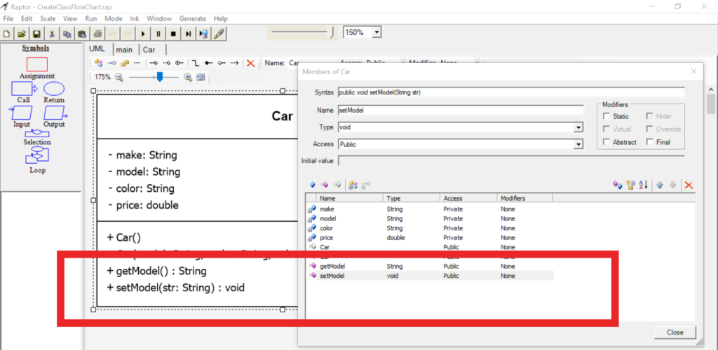 Adding Accessor and Mutator in Raptor flowchart - TestingDocs