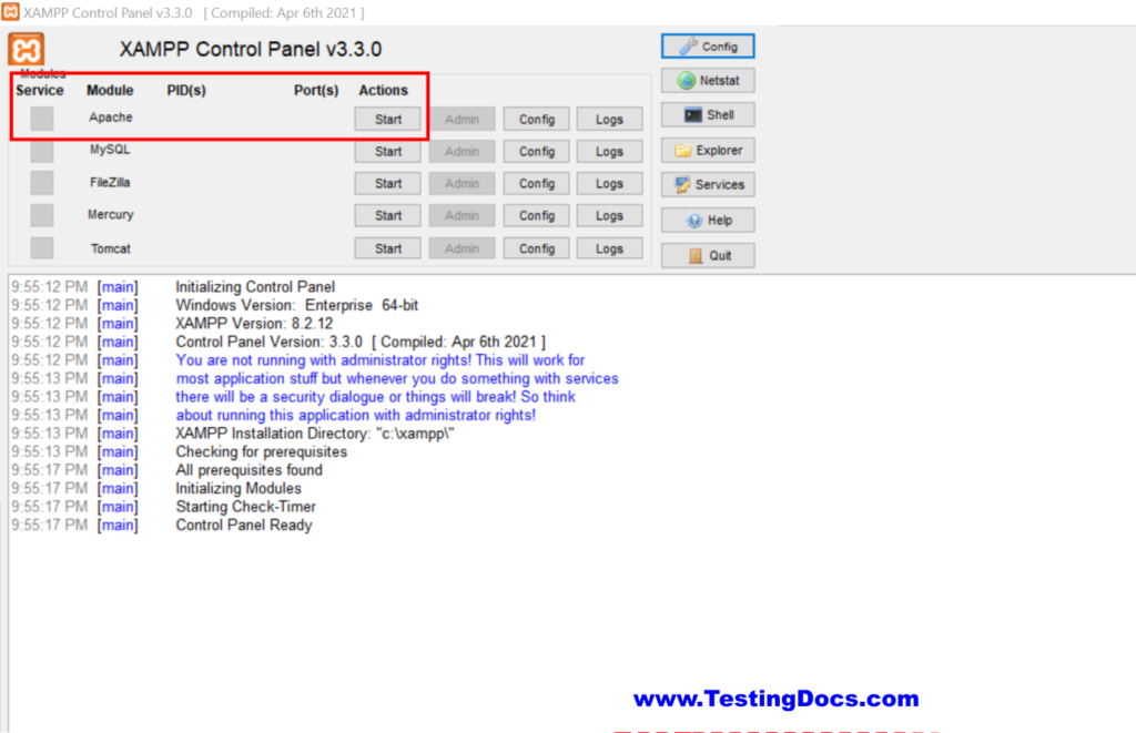 Start Apache Server using XAMPP - TestingDocs