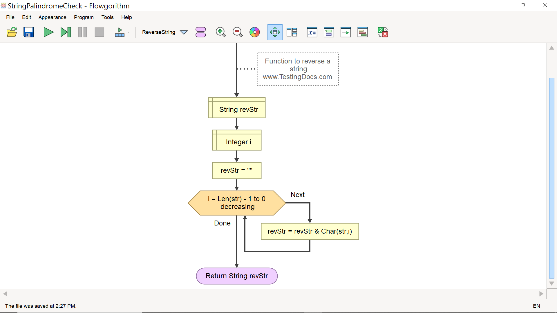 Determine String Is A Palindrome Flowchart TestingDocs