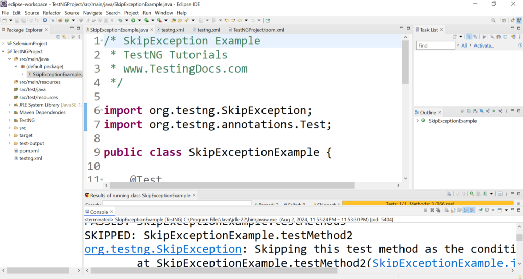 TestNG SkipException Example | TestingDocs