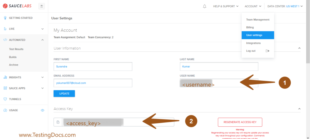 SauceLabs Credentials to run cloud tests | TestingDocs.com