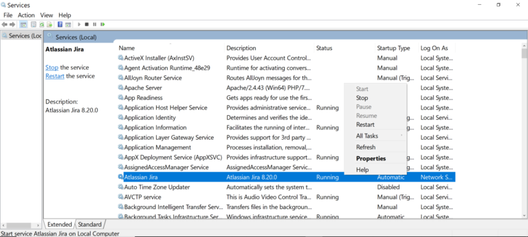 Start/Stop Atlassian Jira Service - TestingDocs
