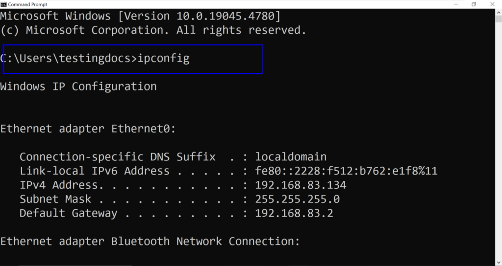 Windows ipconfig command - TestingDocs