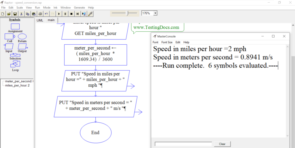 Raptor Flowchart to convert mph to m/sec - TestingDocs