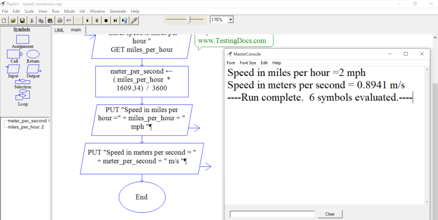Raptor Flowchart to convert mph to m/sec - TestingDocs